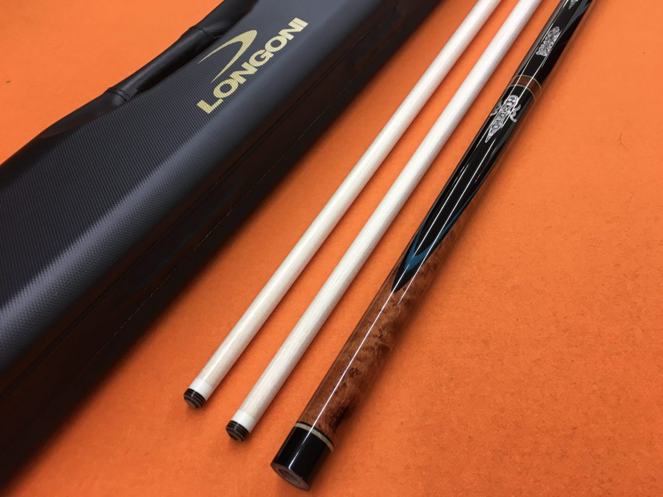 LONGONI CAROM CUE LUX COLLECTION OCTAGONAL S20 SHAFTS & PATENTED CASE ...